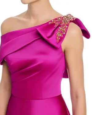 Rickie Freeman For Teri Jon Mikado Asymmetrical Bow Gown - Fuchsia