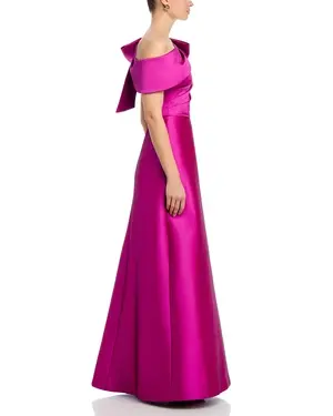Rickie Freeman For Teri Jon Mikado Asymmetrical Bow Gown - Fuchsia