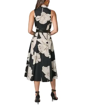 Donna Karan New York Sleeveless Floral Print Belted A-line Dress