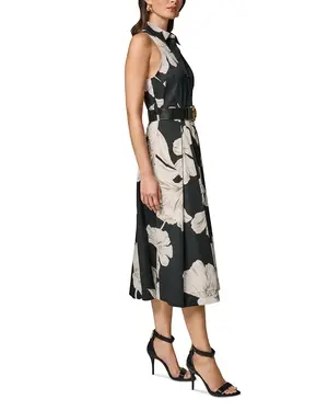 Donna Karan New York Sleeveless Floral Print Belted A-line Dress