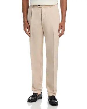 Eleventy Garment-dyed Linen Relaxed Fit Pleated Trousers - Sand