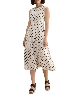 HOBBS LONDON Carmen Linen Midi Dress - Ivory Brown