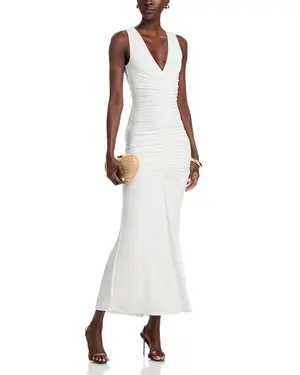 TOCCIN Inez V-neck Ruched Midi Dress