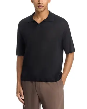 FRAME Superfine Short Sleeve Polo Sweater - Black