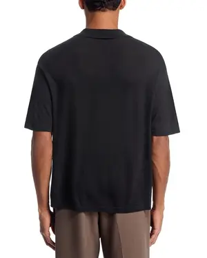 FRAME Superfine Short Sleeve Polo Sweater - Black