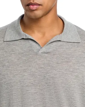 FRAME Superfine Short Sleeve Polo Sweater - Light Grey