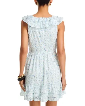 Aqua Floral Ruffle Tie Mini Dress
