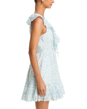 Aqua Floral Ruffle Tie Mini Dress