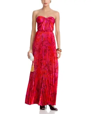 Aqua Strapless Pleated Gown