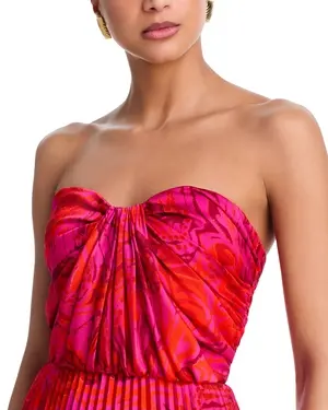 Aqua Strapless Pleated Gown