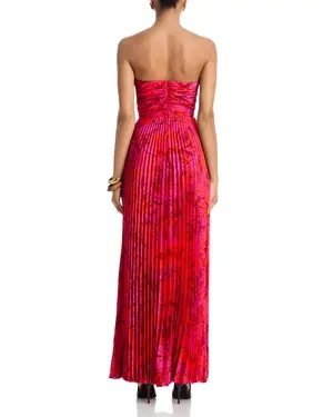 Aqua Strapless Pleated Gown