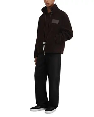 REISS Embroidered Motorsport Fleece Jacket - Chocolate