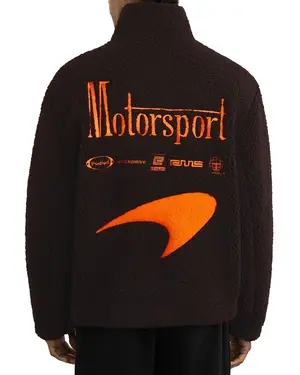REISS Embroidered Motorsport Fleece Jacket - Chocolate