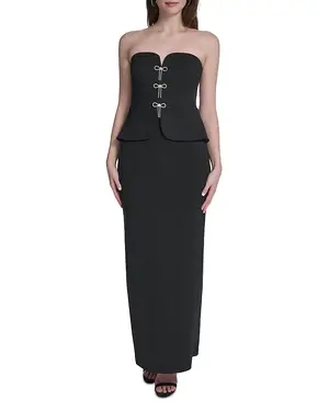 Eliza J Strapless Peplum Column Gown
