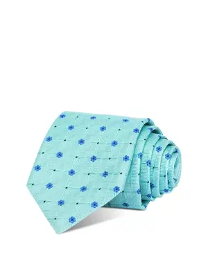 Canali Silk Geometric Floral Grid Tie - Green