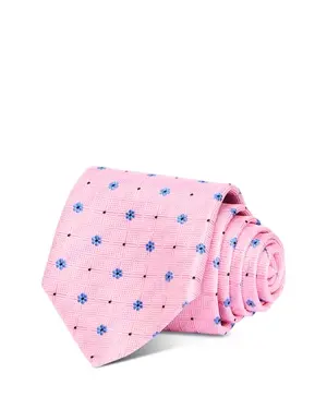 Canali Silk Geometric Floral Grid Tie - Pink