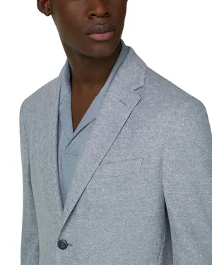 Boggi Milano Regular Fit Textured Linen Jacket - Blue