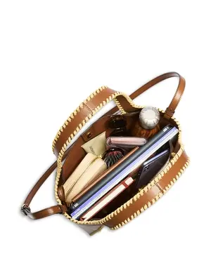 Stella McCartney Logo Raffia Trim Crossbody Tote - Tan