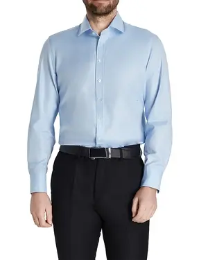 Thomas Pink Diagonal Textured Solid Dress Shirt - Blue