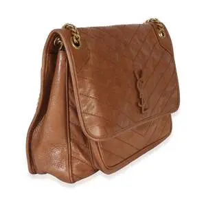 Saint Laurent Caramel Crinkled Calfskin Matelasse Niki Chain Satchel - Brown