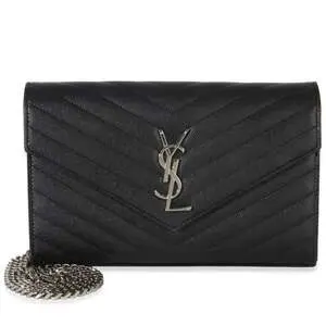 Saint Laurent Grain De Poudre Cassandre Chain Wallet - Black