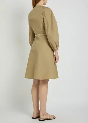Moncler Logo-appliquéd Belted Cotton-blend Midi Dress - Beige
