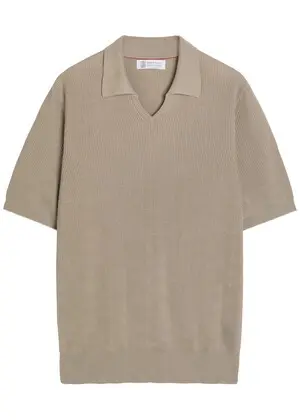 Brunello Cucinelli Ribbed Cotton-knit Polo Top