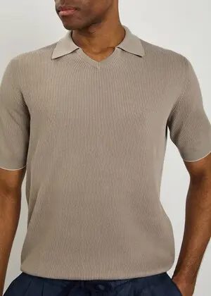 Brunello Cucinelli Ribbed Cotton-knit Polo Top