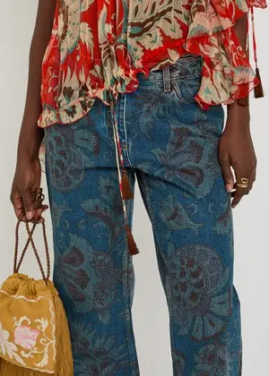 Etro Floral Print Straight Leg Denim Jeans - Multicoloured