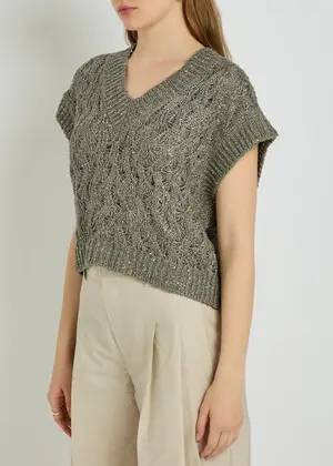 Brunello Cucinelli Sequin-embellished Knitted Silk-blend Vest
