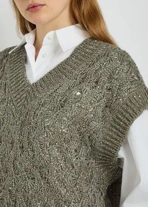 Brunello Cucinelli Sequin-embellished Knitted Silk-blend Vest
