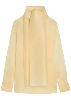 Another Tomorrow Bow Silk-organza Blouse - Beige