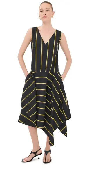 Proenza Schouler Beatriz Striped Cotton Silk Midi Dress - Black Multi