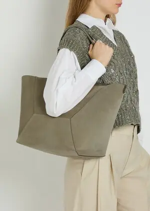 Brunello Cucinelli Medium Suede Tote Bag - Sand