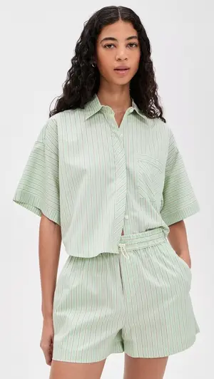Rag & Bone Marin Short Sleeve Stripe Shirt - Grnst