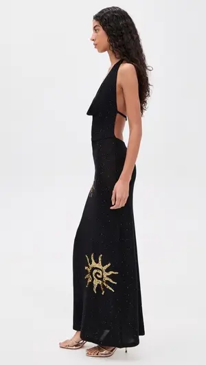 RUNAWAY THE LABEL Yasmina Plunge Cowl Knit Maxi Dress