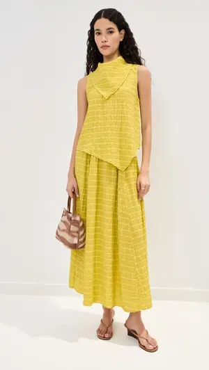 LE BOP Checked Seersucker Skirt - Chartreuse