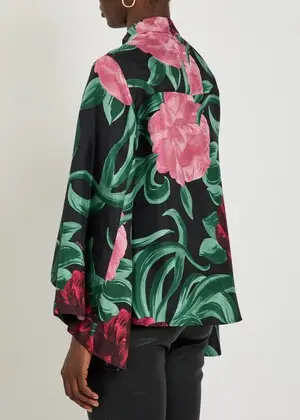 La DoubleJ Floral-print Silk-twill Top - Black
