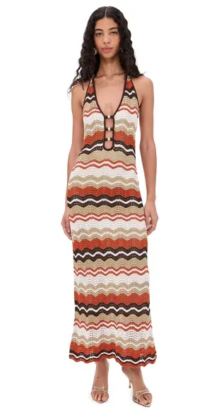 RUNAWAY THE LABEL Vernanza Knit Maxi Dress - Orange Multi