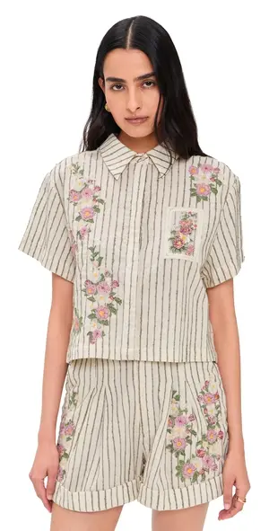 Agua Bendita Virtuosa Paraiso Shirt With Floral Appliques