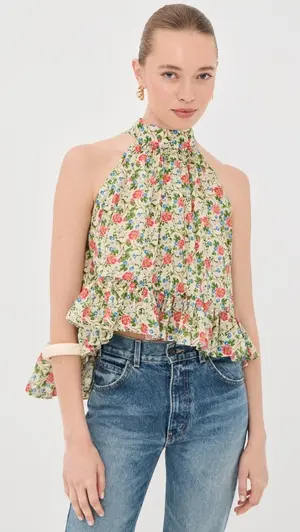 Azeeza Plath Cotton Voile Top With Ruffled High-low Hem - Florette