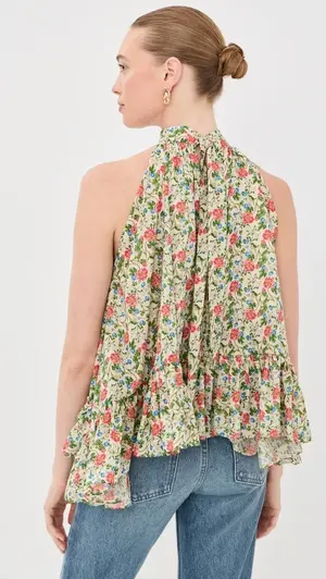 Azeeza Plath Cotton Voile Top With Ruffled High-low Hem - Florette