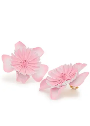 Chloé Bloom Flower Brass Earrings - Pink