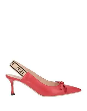 N°21 N°21 Light Brown Leather Slingback Pumps With Bow Detailing Red