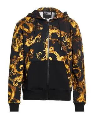 Versace Full Zip Hooded Sweatshirt With Signature Print - Black