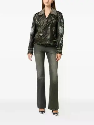 Philipp Plein Studded Butterfly Tattoo Leather Biker Jacket