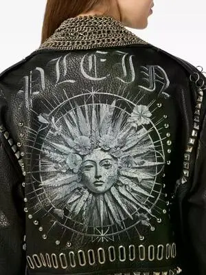 Philipp Plein Studded Butterfly Tattoo Leather Biker Jacket