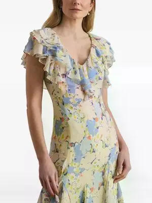 Ralph Lauren Floral-print Ruffled Dress - Neutrals