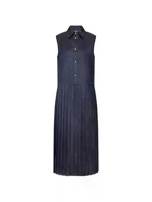 Thom Browne Sleeveless Silk Seersucker Pleated Shirtdress