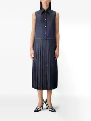 Thom Browne Sleeveless Silk Seersucker Pleated Shirtdress